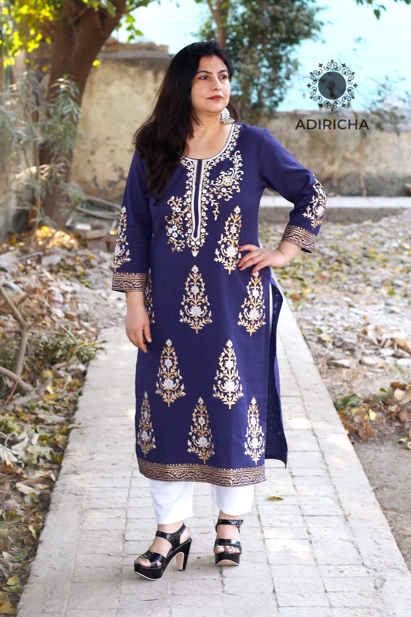 Shop Now Blue Block Printed Kurta - ADIRICHA