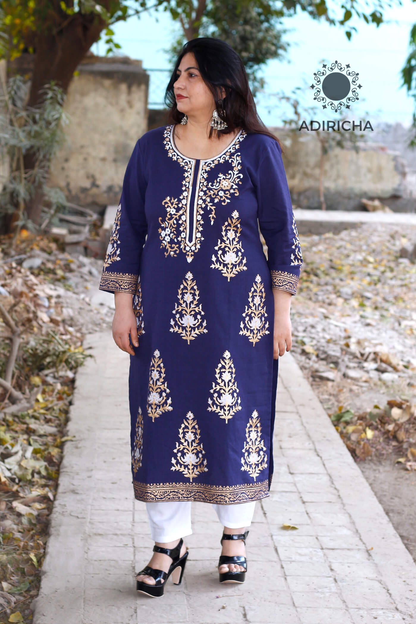 Shop Now Blue Block Printed Kurta - ADIRICHA