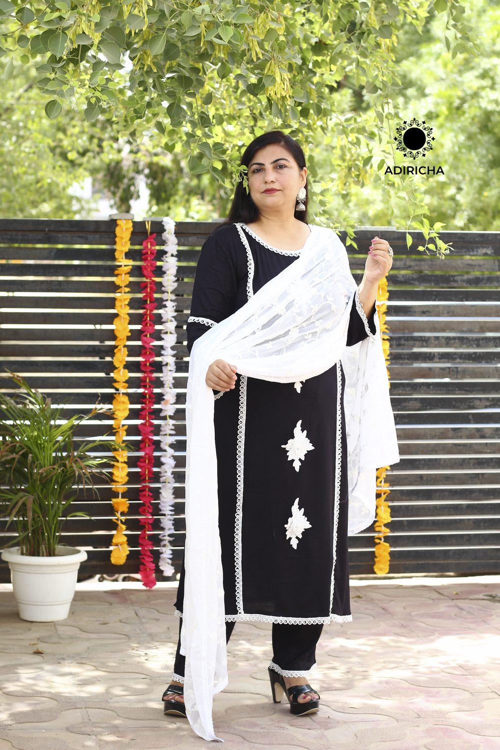 Shop Now Black Designer Dupatta Set - ADIRICHA