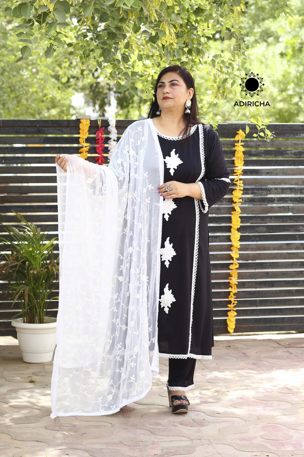 Shop Now Black Designer Dupatta Set - ADIRICHA