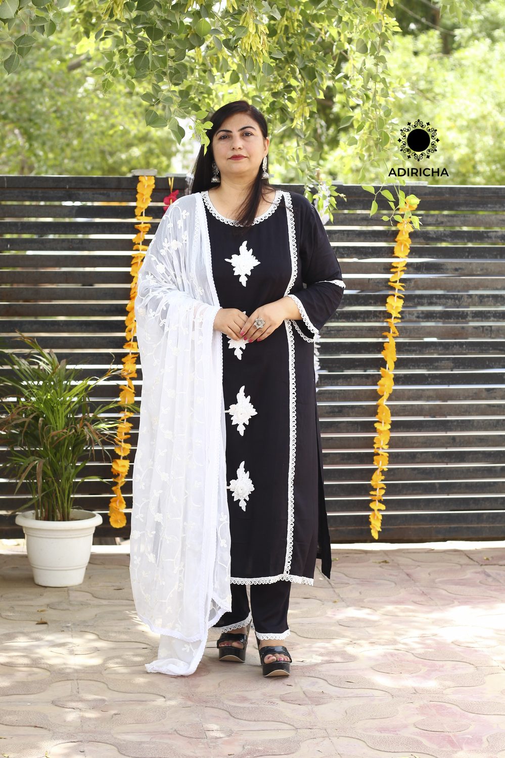 Shop Now Black Designer Dupatta Set - ADIRICHA