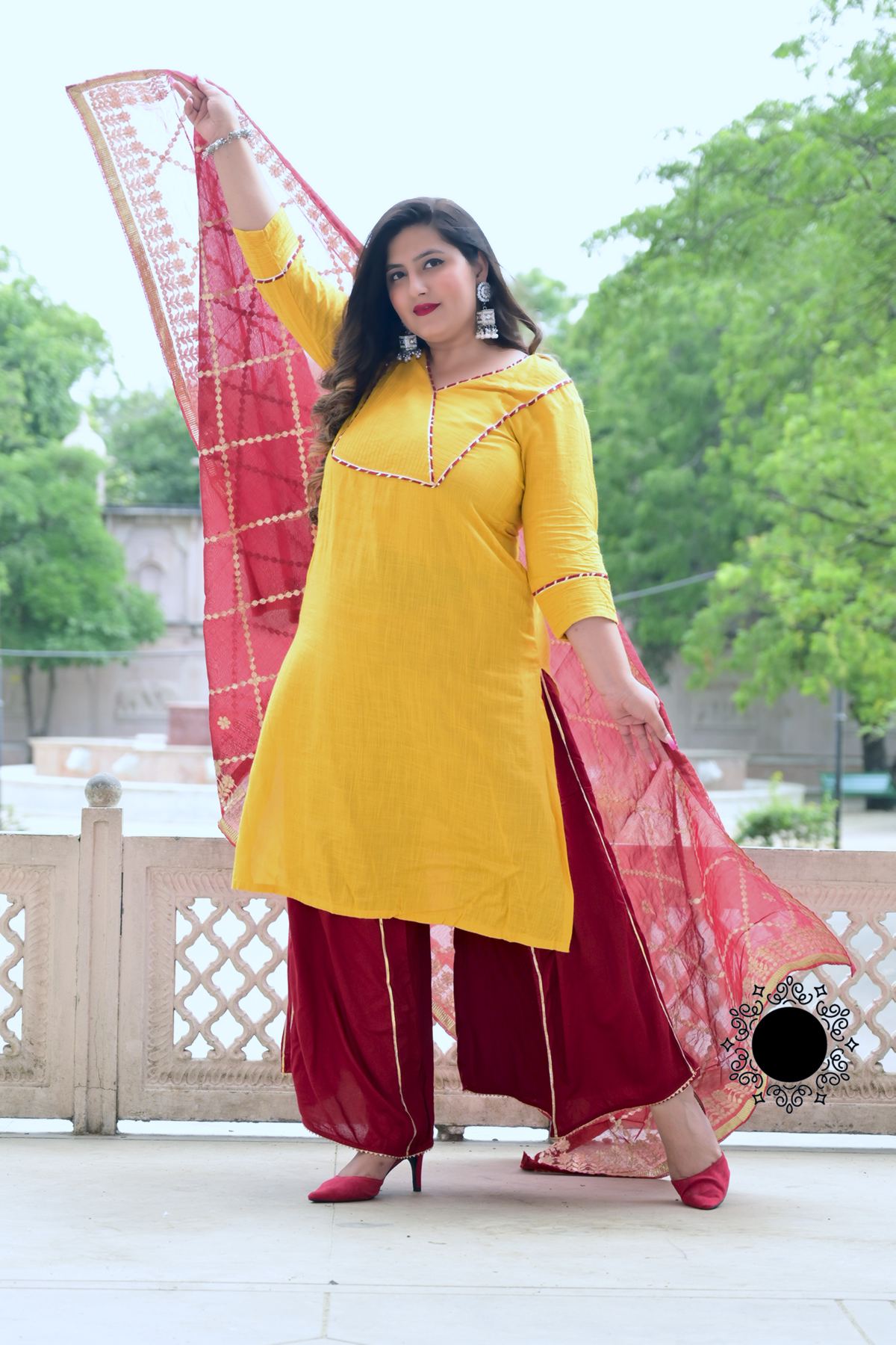 Shop Now Mustard Gota Patti Dupatta Set - ADIRICHA