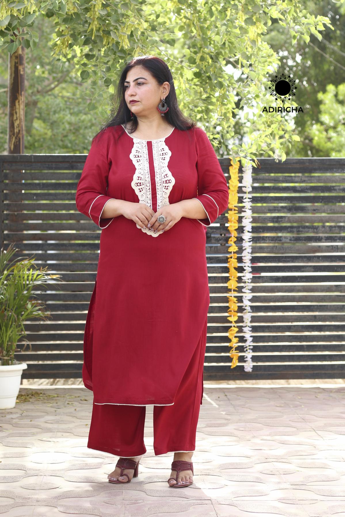 Shop Now Roop Maroon Dupatta Set - ADIRICHA