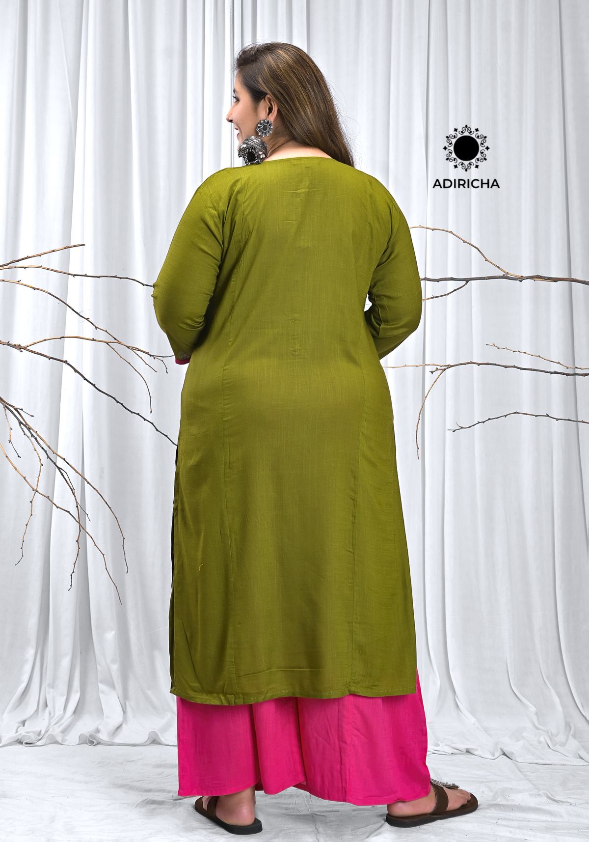 Shop Now Plus Size Mehndi Kurta Dupatta Set - ADIRICHA