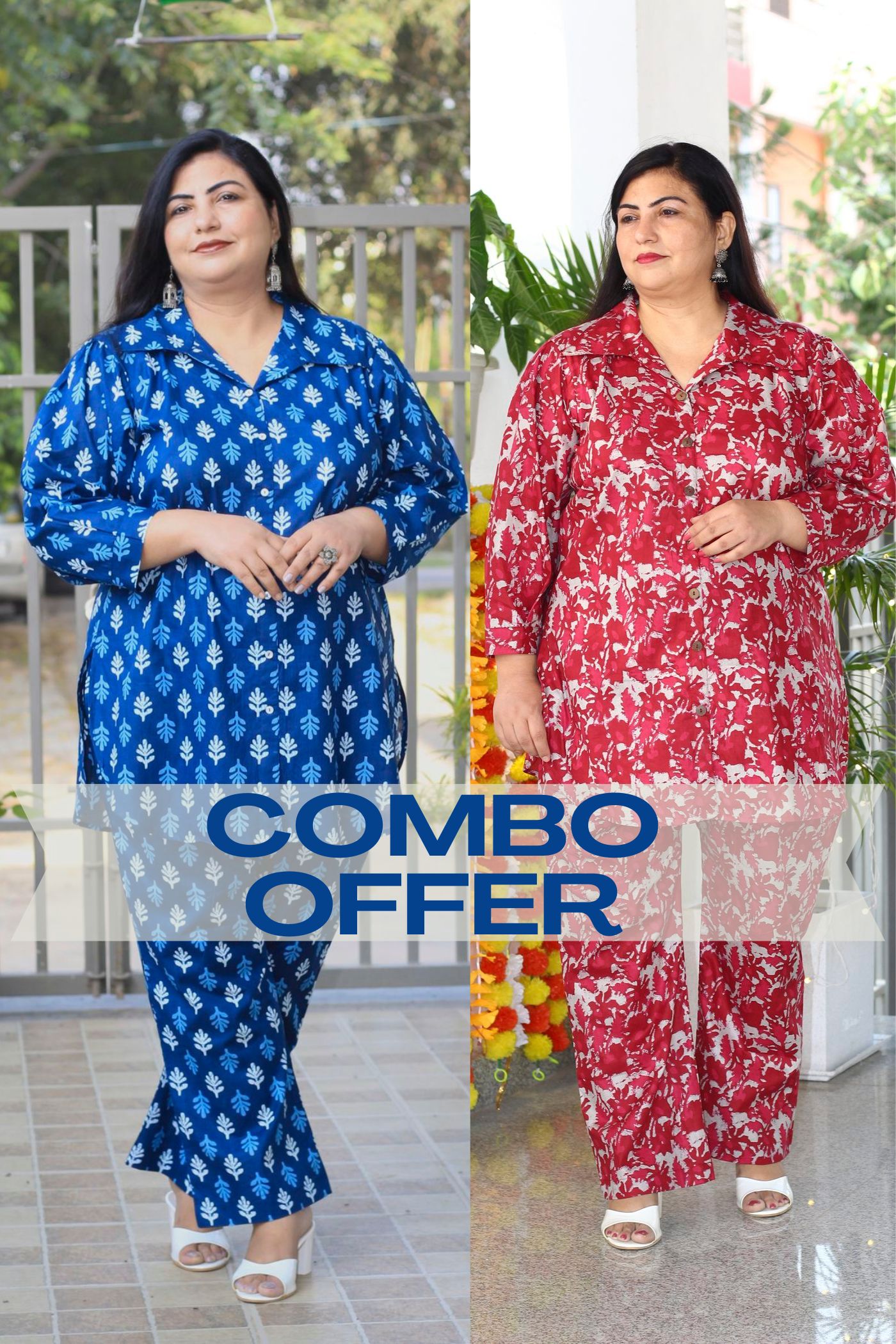 Shop Now Indigo & Wine Batik Print Co-Ord Sets Combo - ADIRICHA