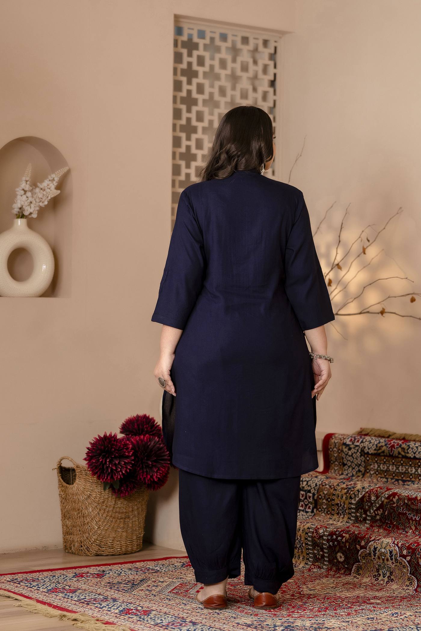 Shop Now Plus Size Midnight Blue Solid Co Ord Set - ADIRICHA