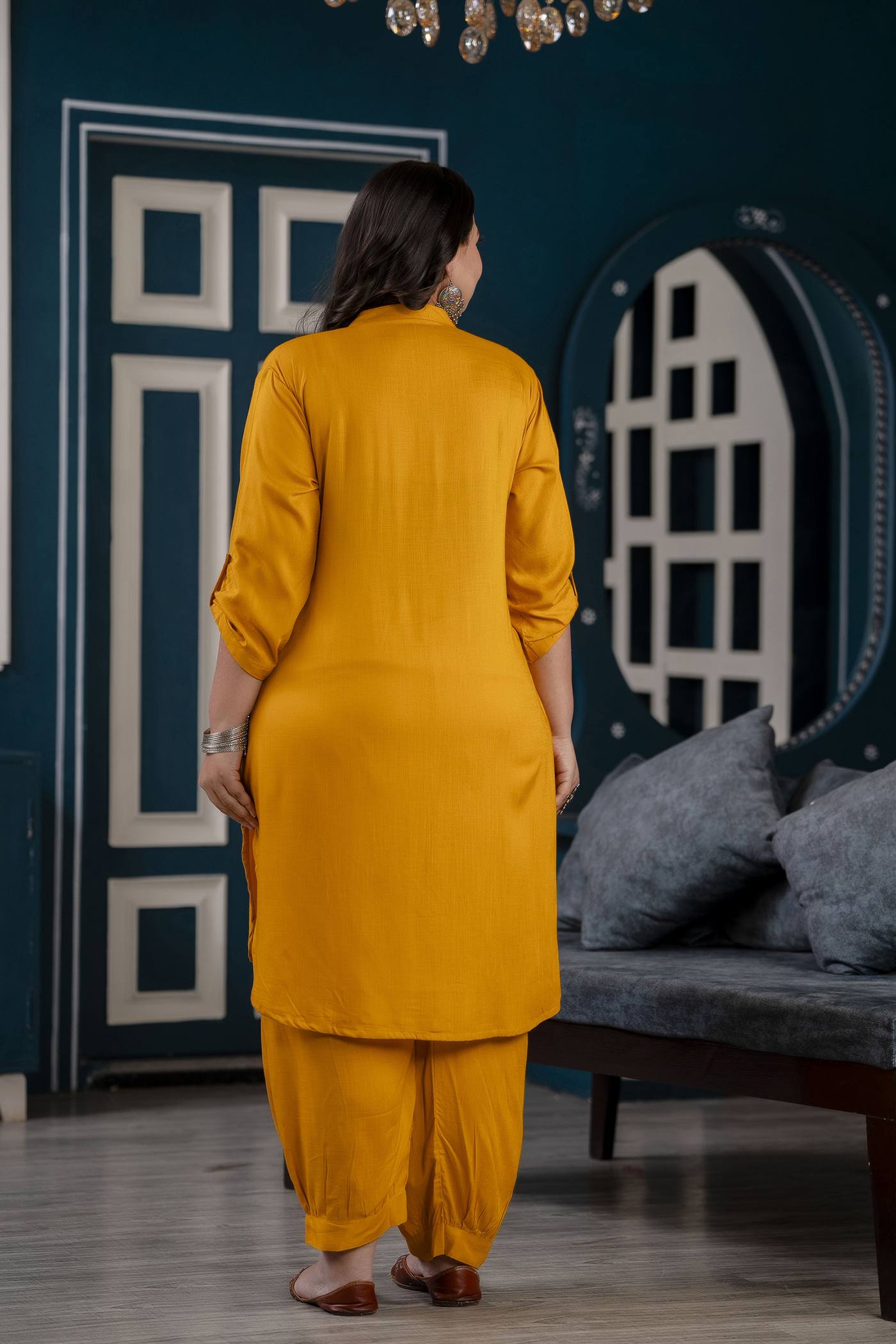 Shop Now Plus Size Mustard Solid Co Ord Set - ADIRICHA