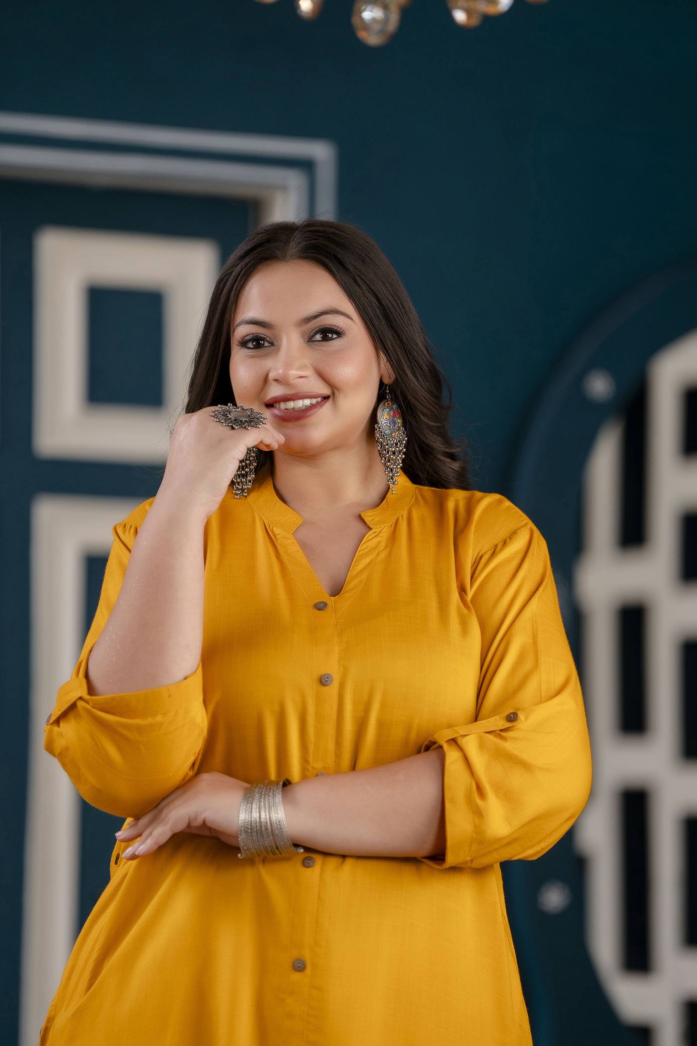 Shop Now Plus Size Mustard Solid Co Ord Set - ADIRICHA