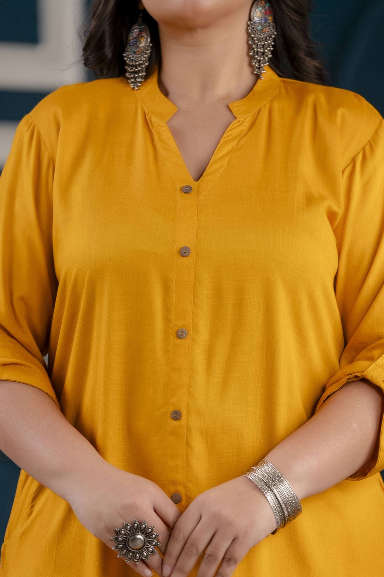 Shop Now Plus Size Mustard Solid Co Ord Set - ADIRICHA