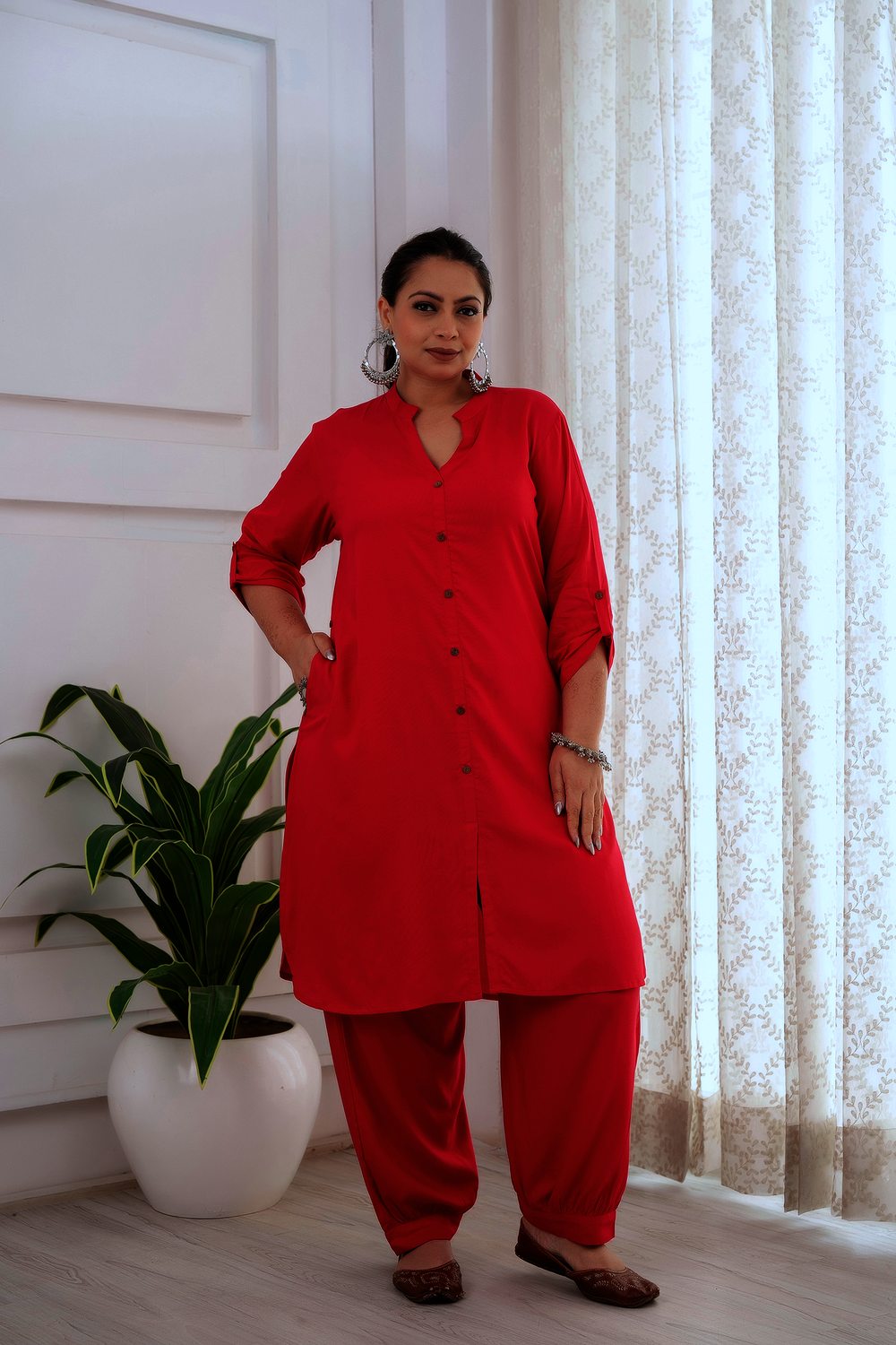 Shop Now Plus Size Rani Pink Pathani Co Ord Set - ADIRICHA