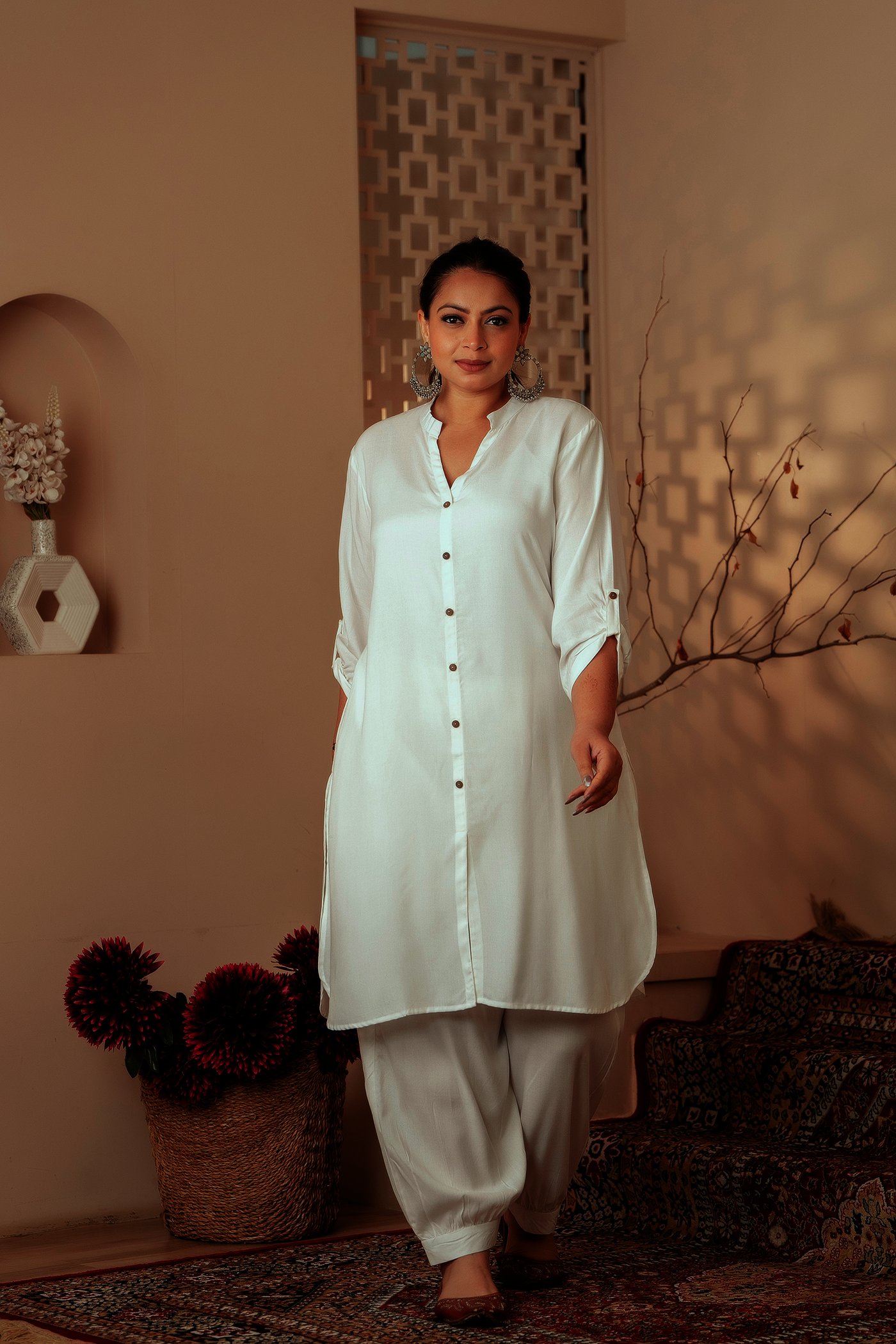 Shop Now Plus Size White Pathani Co Ord Set - ADIRICHA