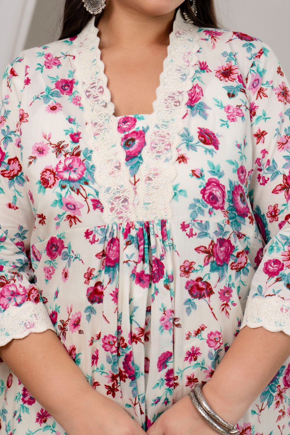 Pink Phool Plus Sizes Kurta with Pant - ADIRICHA FASHION