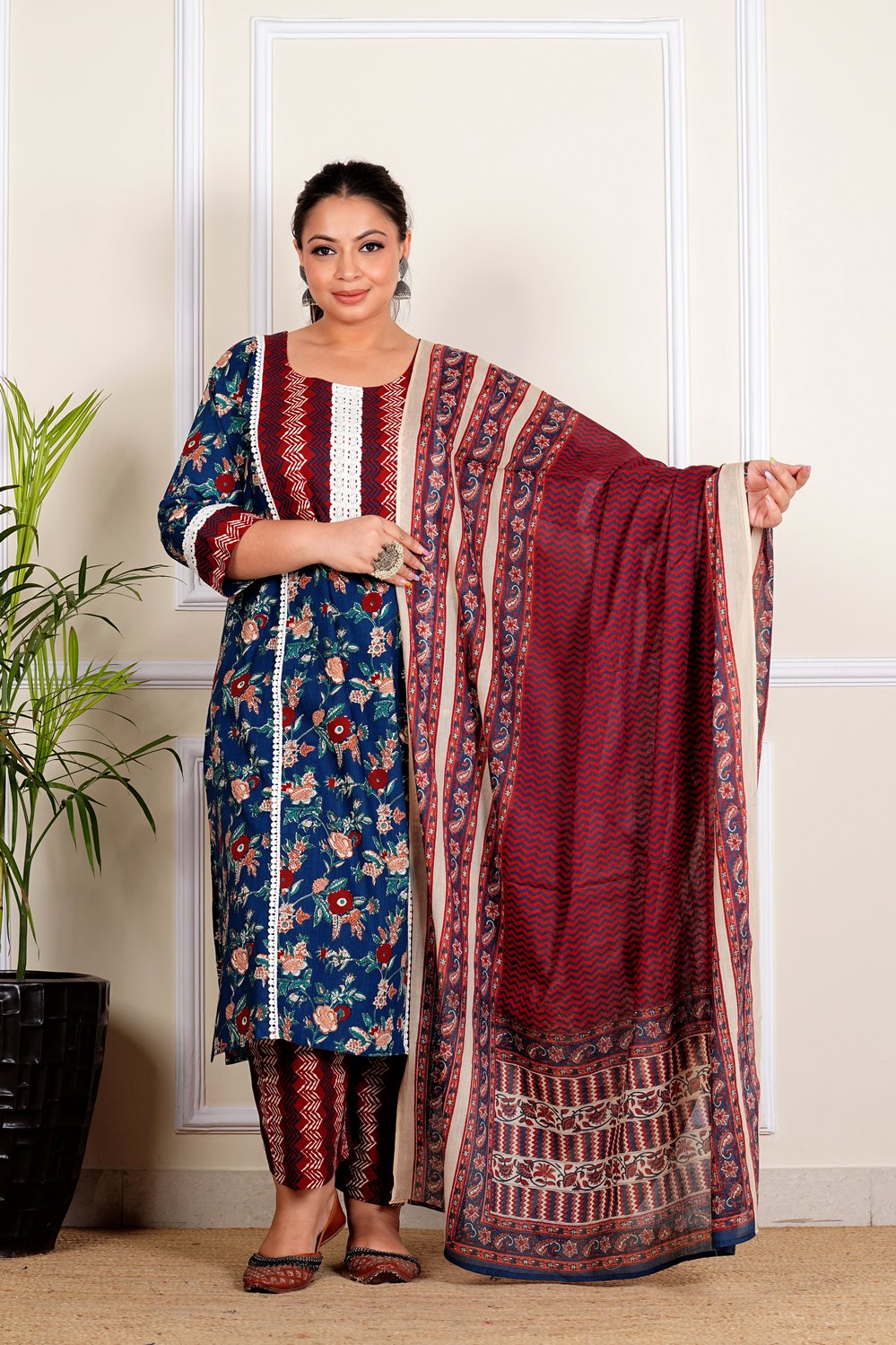 Shop Now Sara Indigo Plus Size Dupatta Set - ADIRICHA