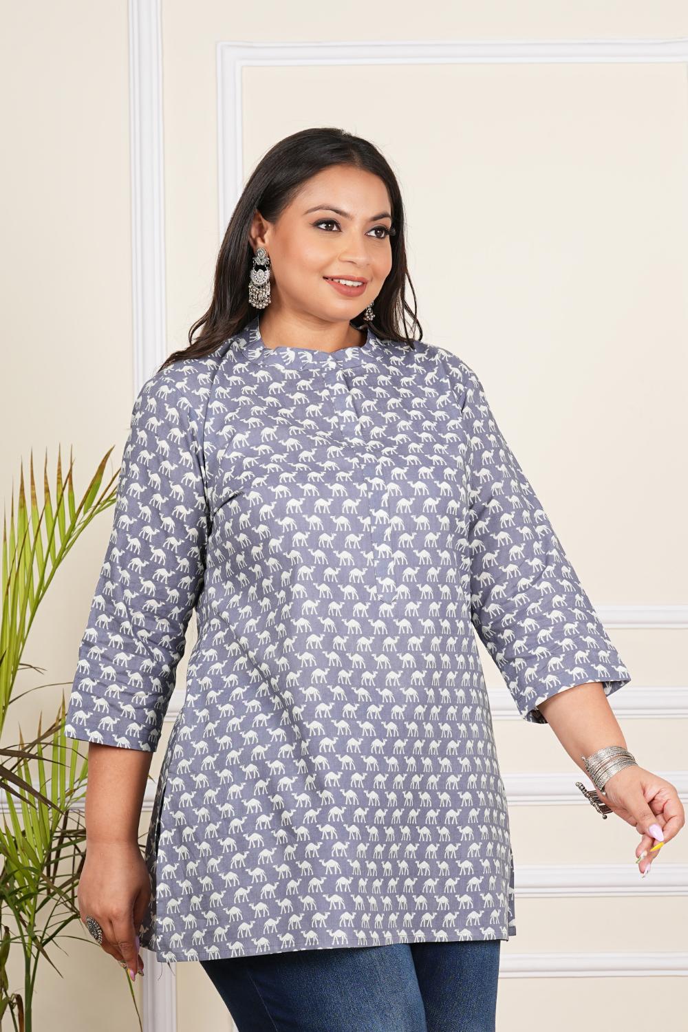 Shop Now Plus Size Gray Color Camel Tunics - ADIRICHA