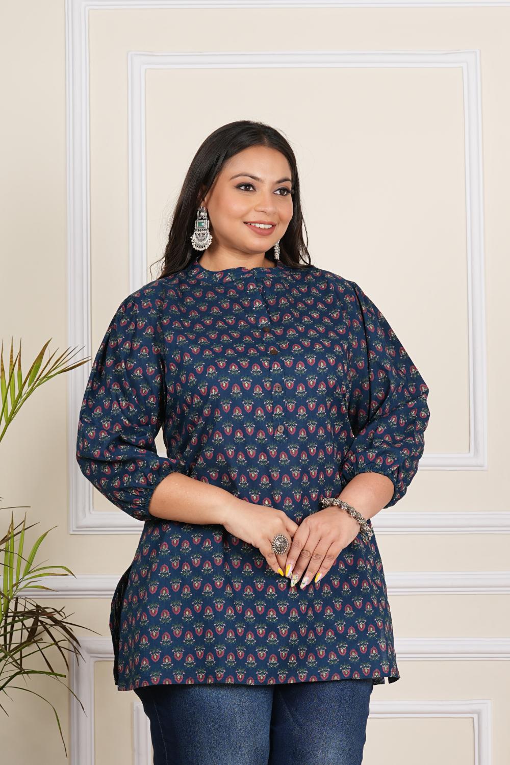 Shop Now plus size nevy blue camel tunics - ADIRICHA